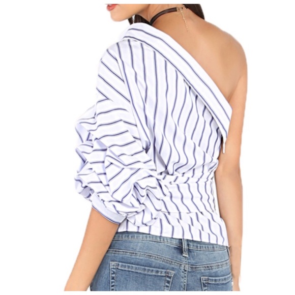 Tops | Blue White One Shoulder Lightweight Top D4 | Poshmark