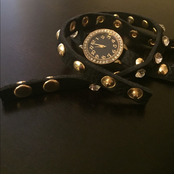 Accessories | Rhinestone And Gold Studded Wrap Watch | Poshmark