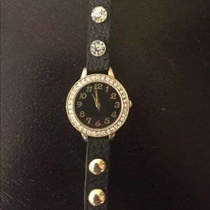 Accessories | Rhinestone And Gold Studded Wrap Watch | Poshmark