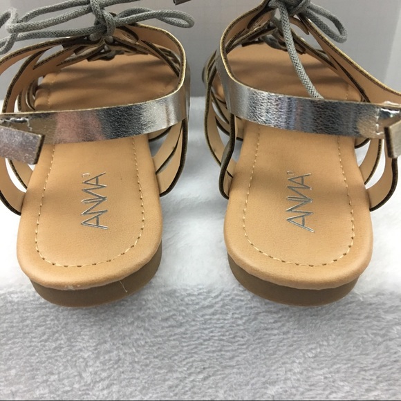 Anna | Shoes | Size 8 Silver Lace Up Strappy Sandals Gladiator | Poshmark