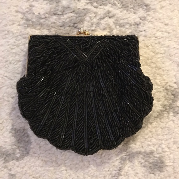 Bags | Vintage Black Beaded Clam Shell Evening Clutch | Poshmark