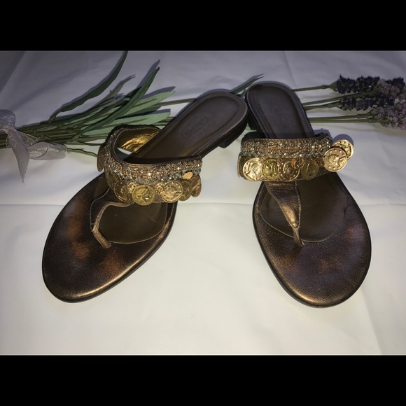Talbots | Shoes | Talbots Gold Coin Sandals With Beading | Poshmark