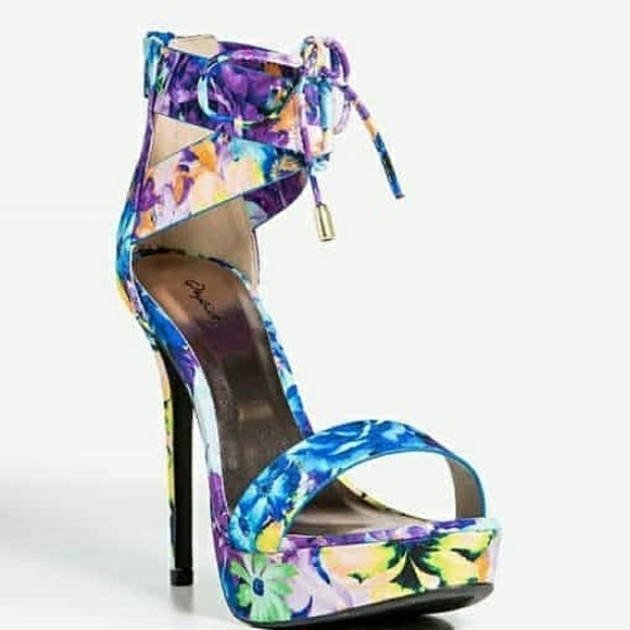 Shoes | Multicolor Floral Print Heels | Poshmark