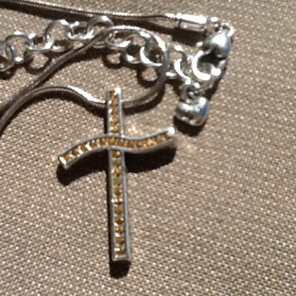 Brighton | Jewelry | Silver Brighton Cross Wlight Yellow Stones | Poshmark