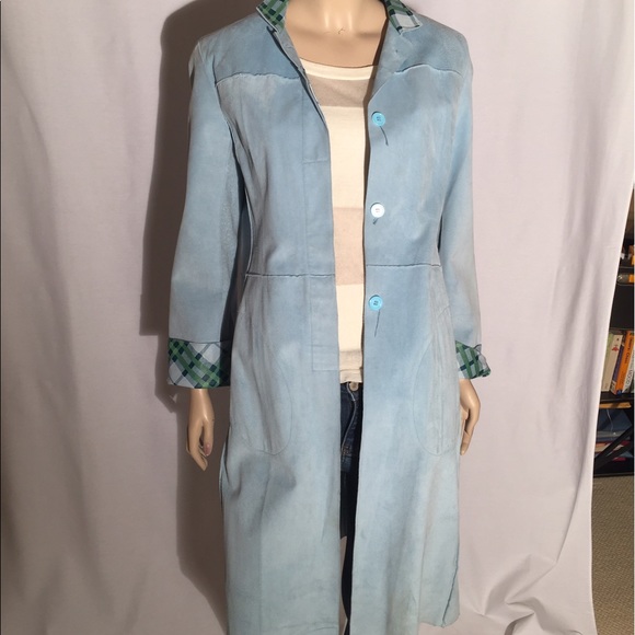 Illia | Jackets & Coats | Illia Suede Light Blue Duster Coat W Tweed ...