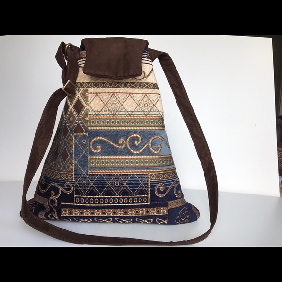 Nazneen's Pursenality | Bags | Brown And Blue Tapestry Pyramid Shaped ...