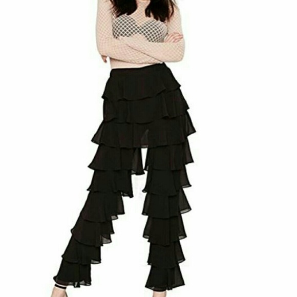 haoduoyi | Pants & Jumpsuits | High Fashion Black Tiered Ruffle Wide ...