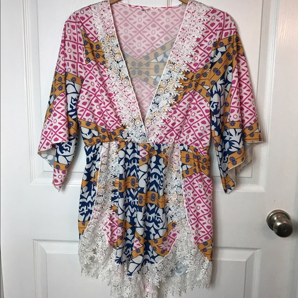 boutique | Pants & Jumpsuits | Multi Color Lace Detail Romper Cover Up ...