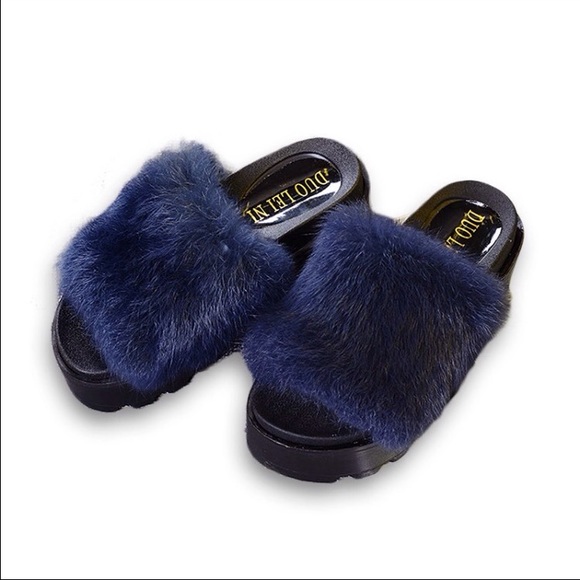 Shoes | Super Hot Fur Platform Slides Black | Poshmark