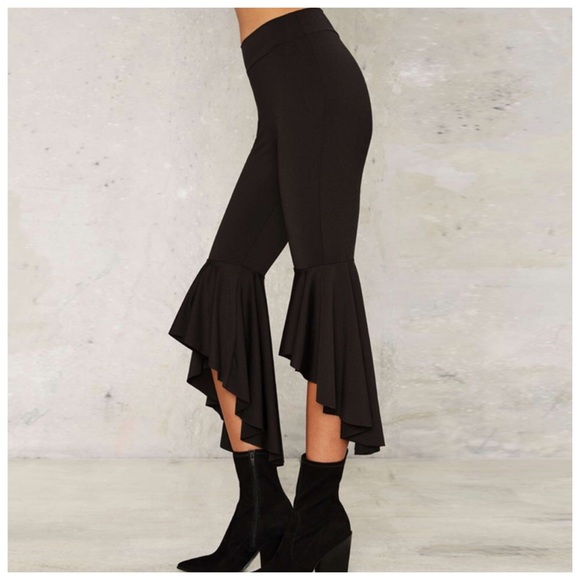 Pants & Jumpsuits | Black Stretch Flared Ruffle Leg Crop Pants | Poshmark