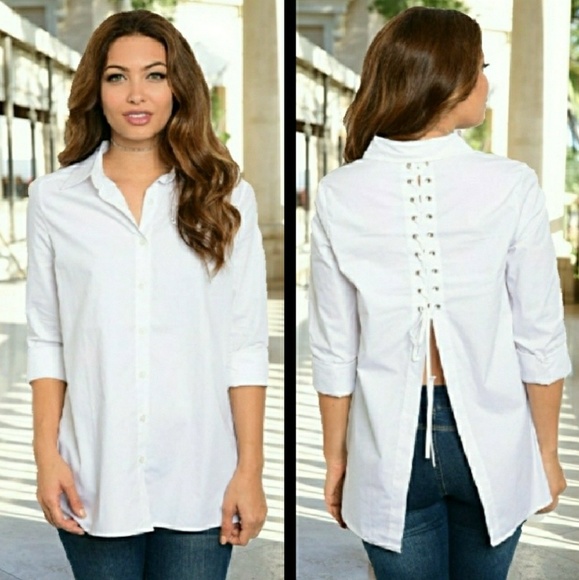 Tops | 4pack White Collared Lace Up Back Top | Poshmark