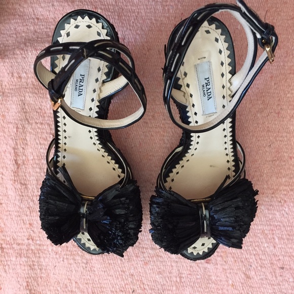 Prada | Shoes | Hp Prada Raffia Bow Platform Sandals | Poshmark