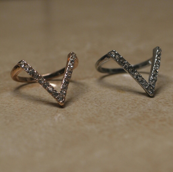 Jewelry | Rose Gold Or Silver Midi Knuckle Chevron Pave Ring | Poshmark