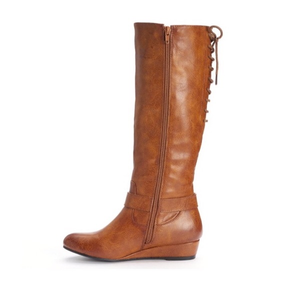 Shoes | Dark Brown Lace Up Knee High Wedge Boots | Poshmark