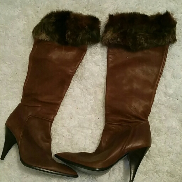 Charles David | Shoes | Charles David Leather Boot With Fox Fur Trim ...