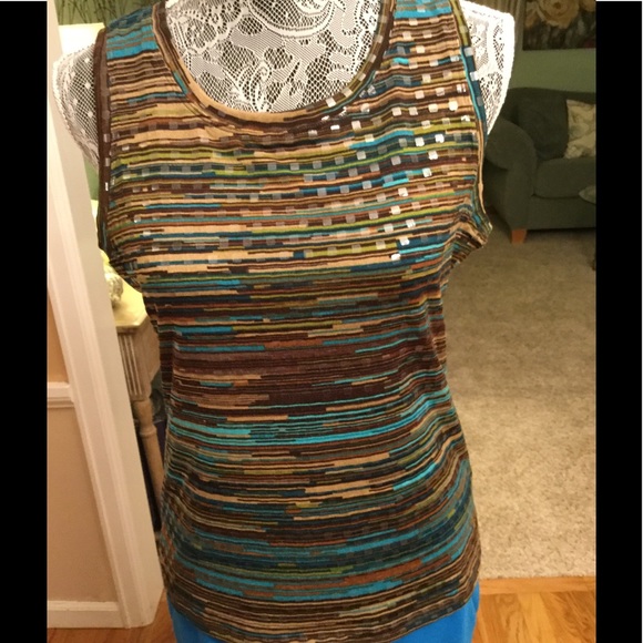 Toni Morgan | Tops | Multi Clored Top With Clear Sequins | Poshmark