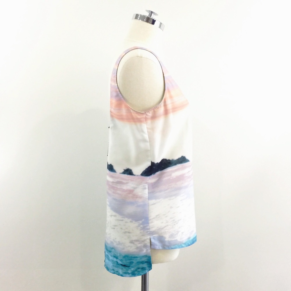 [ Pjk ] Cesaw Ocean Watercolor Print Tank - Gem