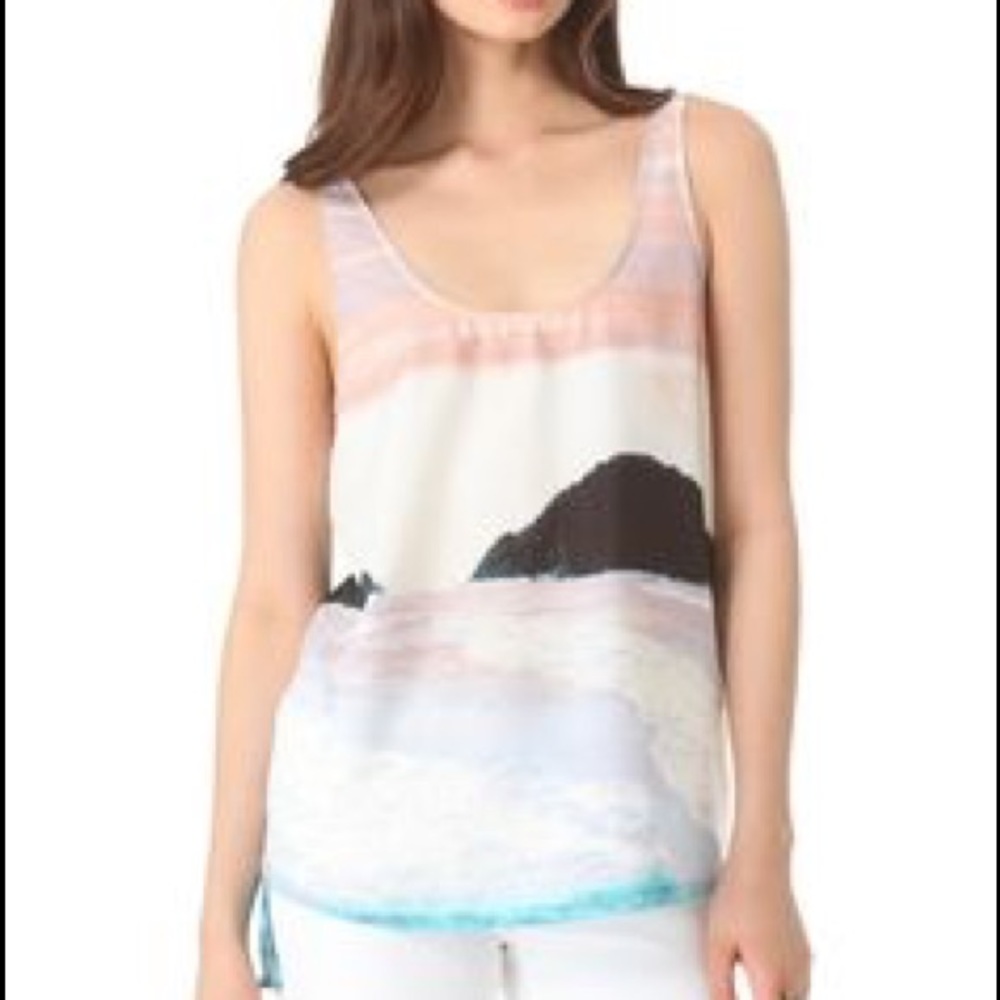 [ Pjk ] Cesaw Ocean Watercolor Print Tank - Gem