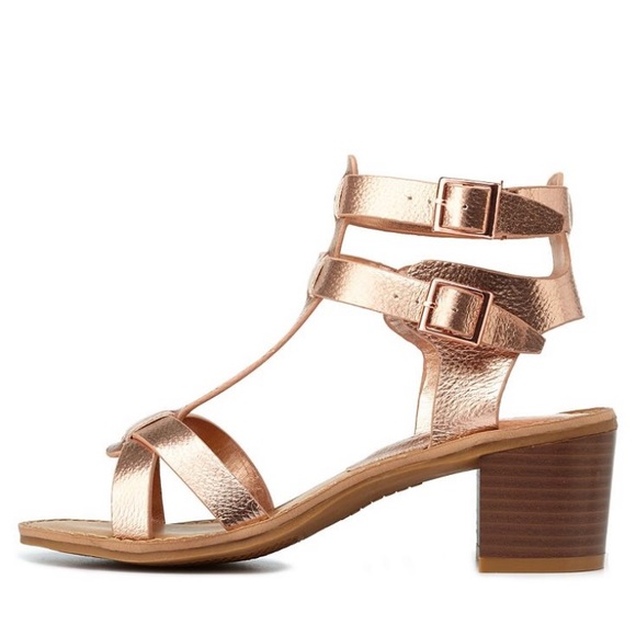 BAMBOO | Shoes | Bamboo Metallic Rose Gold Block Heels Sandals | Poshmark