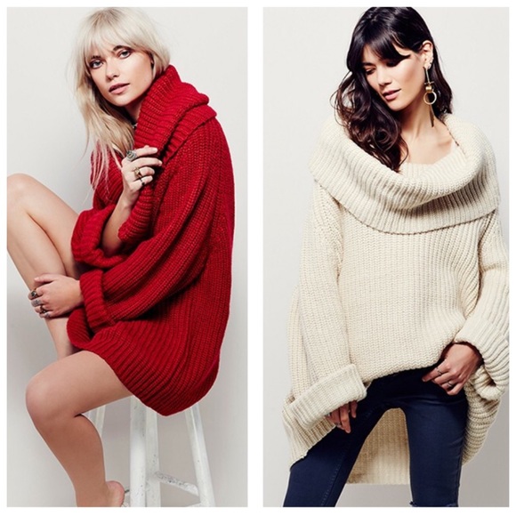 Sweaters | Oversize Red Chunky Long Draping Cowl Sweater | Poshmark