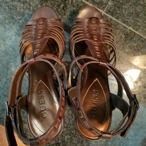 Guess | Shoes | Guess Leather Strappy High Heel Sandals | Poshmark