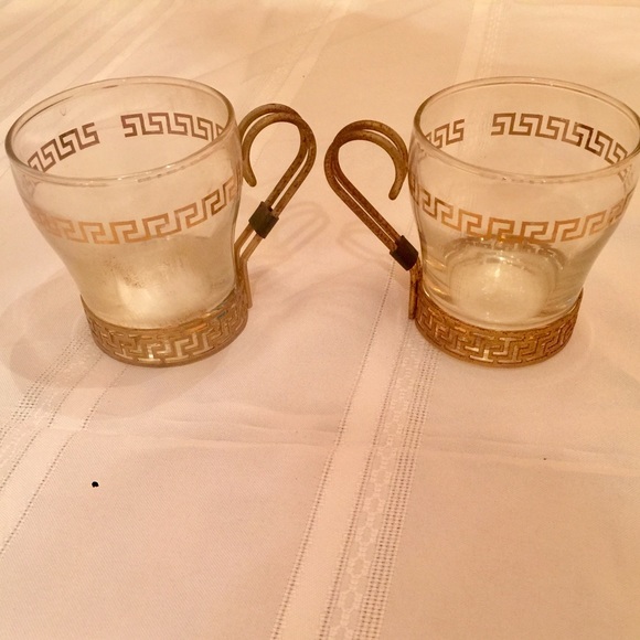 Vintage | Other | 2 Vintage Gold Patterned Glass Coffee Cups | Poshmark