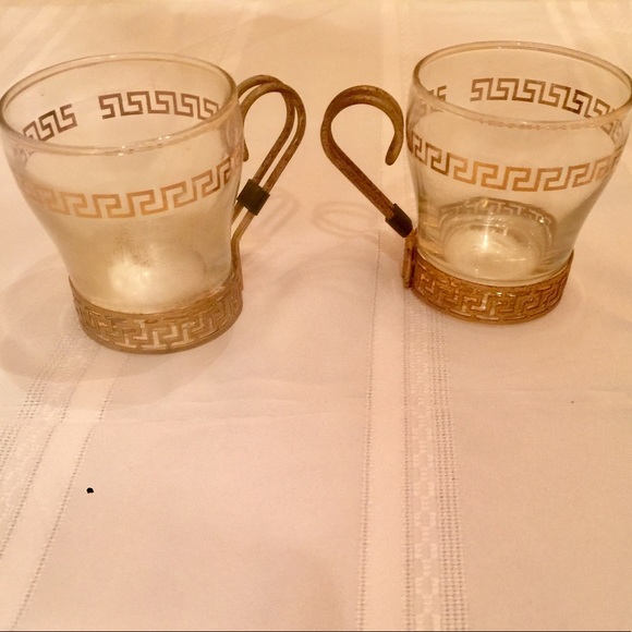 Vintage | Other | 2 Vintage Gold Patterned Glass Coffee Cups | Poshmark
