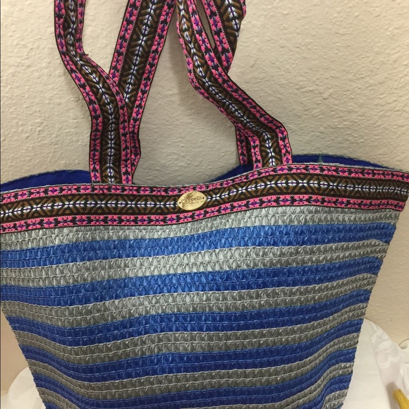 Cappelli Straworld | Bags | New Large Blue Striped Aztec Cappelli Tote ...
