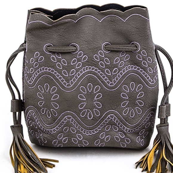Bags | Embroidered Drawstring Bucket Crossbody Purse Bag | Poshmark