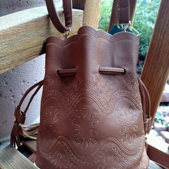 Bags | Embroidered Drawstring Bucket Crossbody Purse Bag | Poshmark