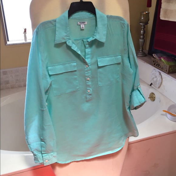 Old Navy | Tops | Turquoise 34 Roll Uplong Sleeve Linen Blend Top ...