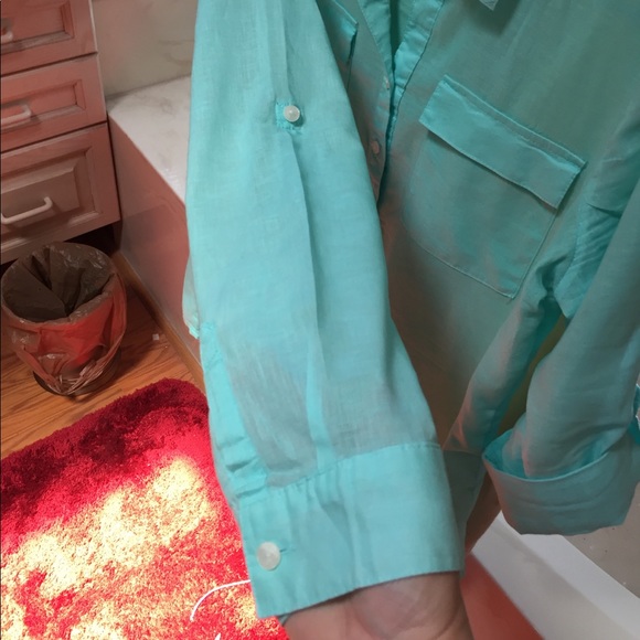 Old Navy | Tops | Turquoise 34 Roll Uplong Sleeve Linen Blend Top ...