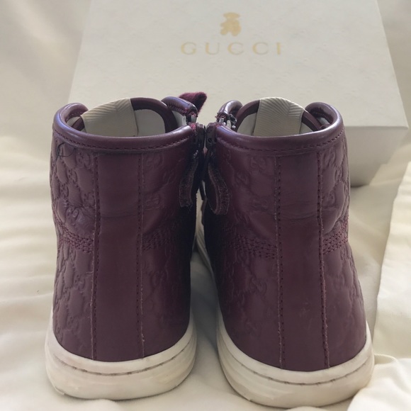 Gucci | Shoes | Gucci Boys Maroon Burgundy Logo Leather High Tops ...