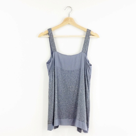 Blue Angels | Tops | Blue Angels Silver Beaded Blue Tank Tie Back ...
