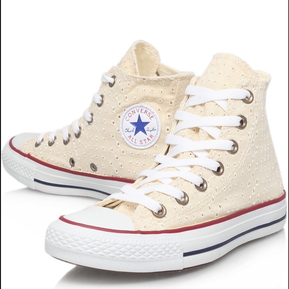 Converse | Shoes | New Converse Cream Eyelet High Top Trainers | Poshmark