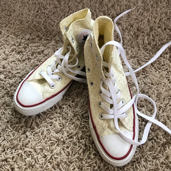 Converse | Shoes | New Converse Cream Eyelet High Top Trainers | Poshmark