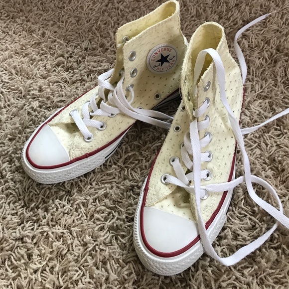 Converse | Shoes | New Converse Cream Eyelet High Top Trainers | Poshmark