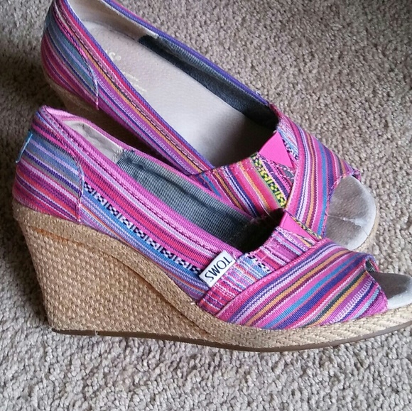 Toms | Shoes | Toms Pink Mutli Colored Striped | Poshmark