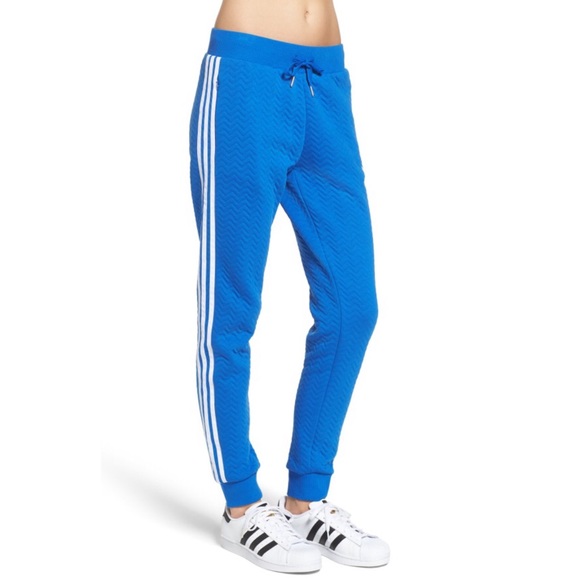 adidas - Adidas Textured Quilted Blue White Track Pants from Cindy's ...