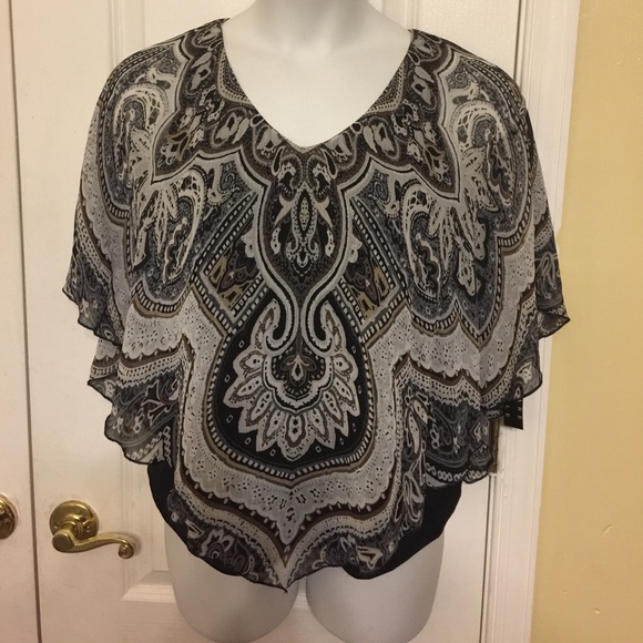 Sara Michelle | Tops | Sara Michelle Print Poncho Top Blackmulticolor S ...