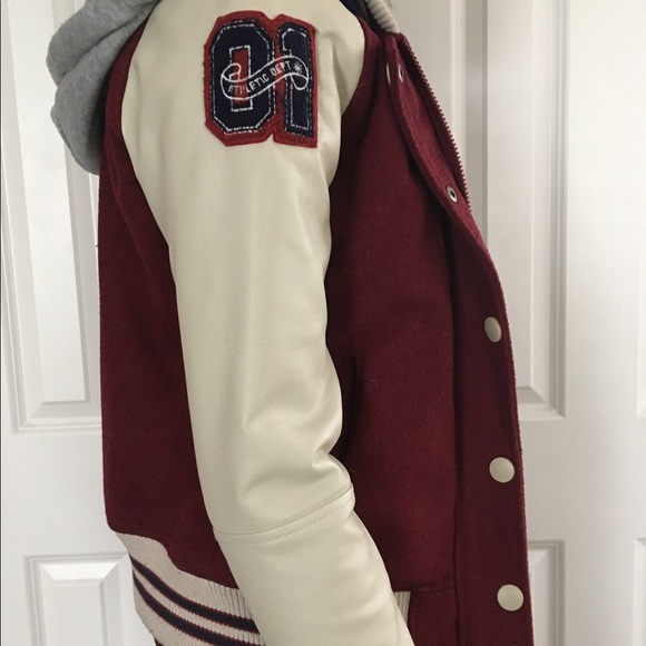 dELiA*s | Jackets & Coats | Burgundy Tan Gray Navy Letterman Jacket ...