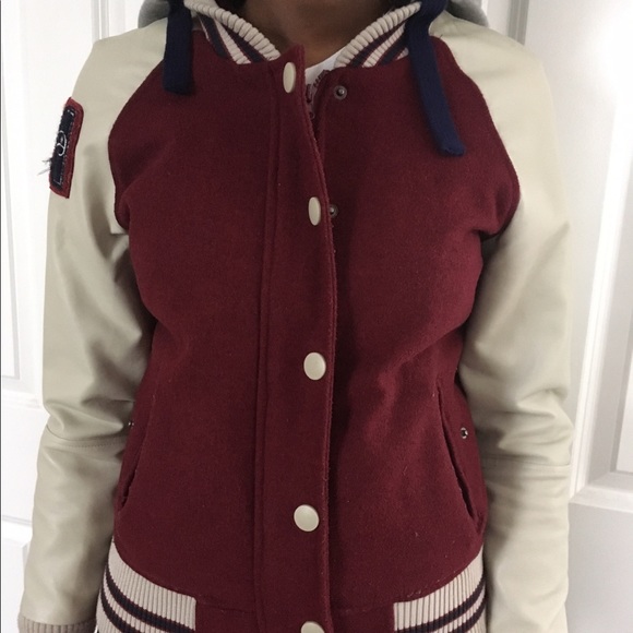 dELiA*s | Jackets & Coats | Burgundy Tan Gray Navy Letterman Jacket ...