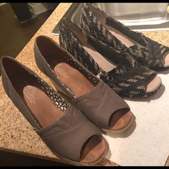 Toms Shoes Toms Wedges Grey Toms Wedges Black Brown White Poshmark