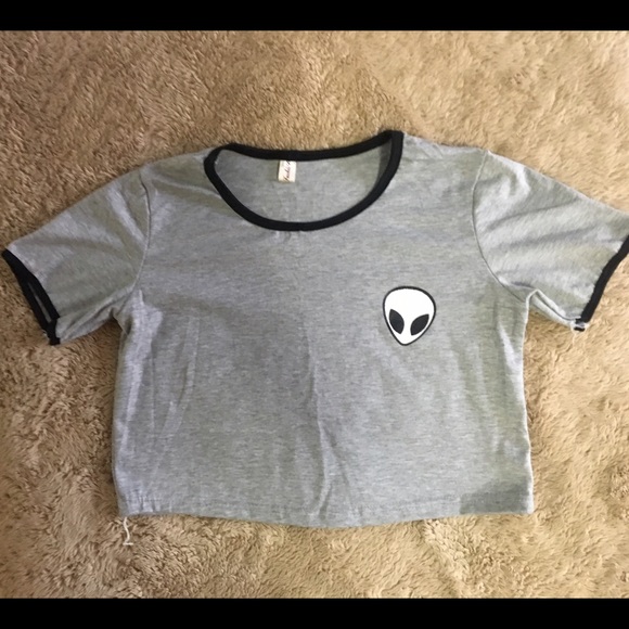 Tops | Small Gray Alien Crop Top | Poshmark