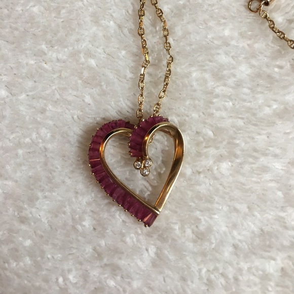 Jewelry | 14k Yellow Gold Natural Ruby Heart Necklace | Poshmark
