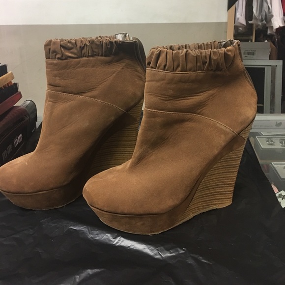 Rouge Helium | Shoes | Rouge Platform Wedge Wooden Heel Ankle Booties ...