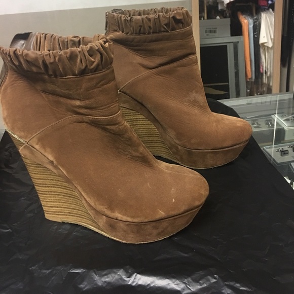 Rouge Helium | Shoes | Rouge Platform Wedge Wooden Heel Ankle Booties ...