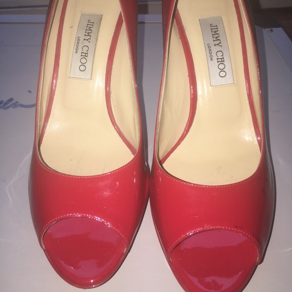 Jimmy Choo | Shoes | Red Peep Toe Jimmy Choos Size 4 | Poshmark