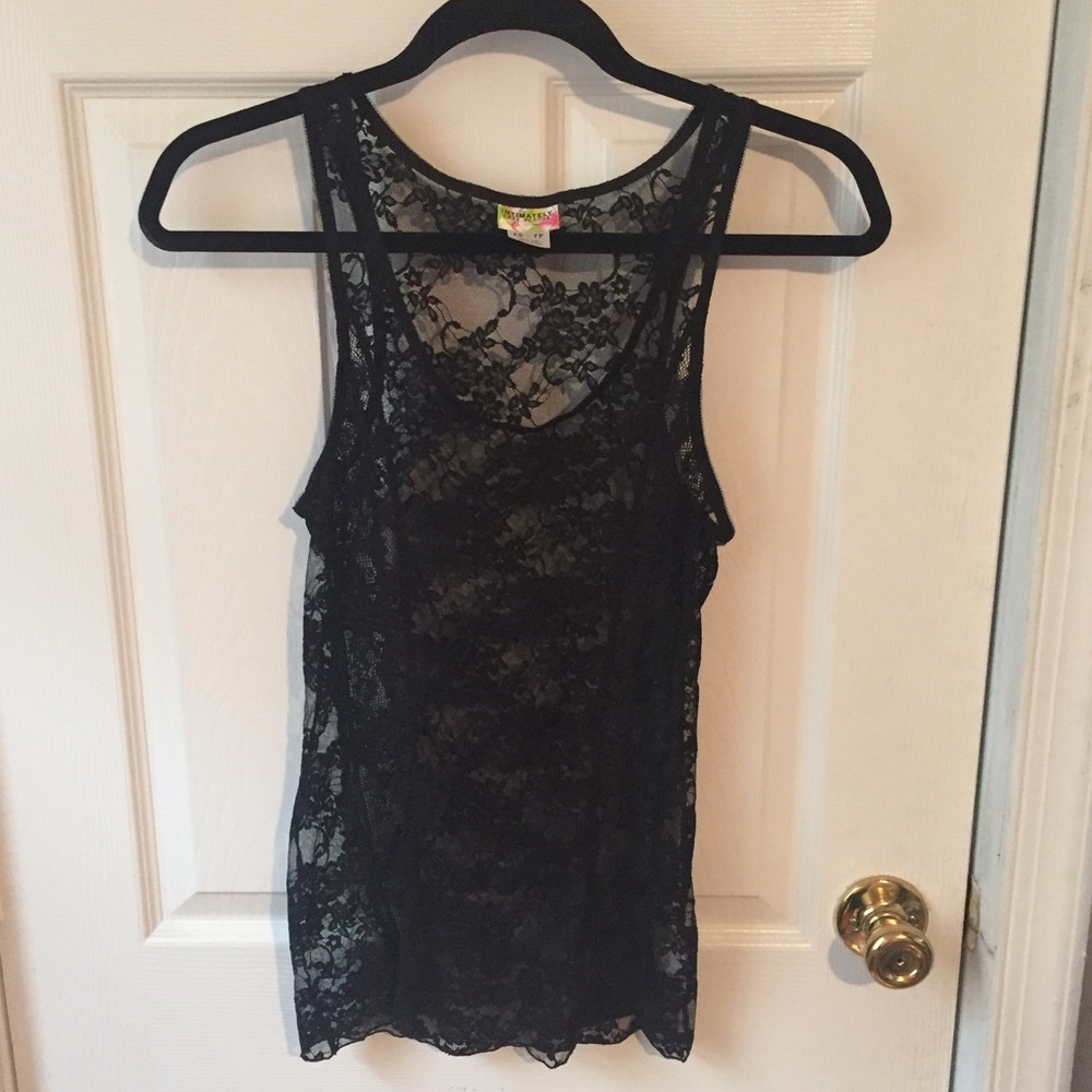 Black Sheer Lace Tank Top - Gem