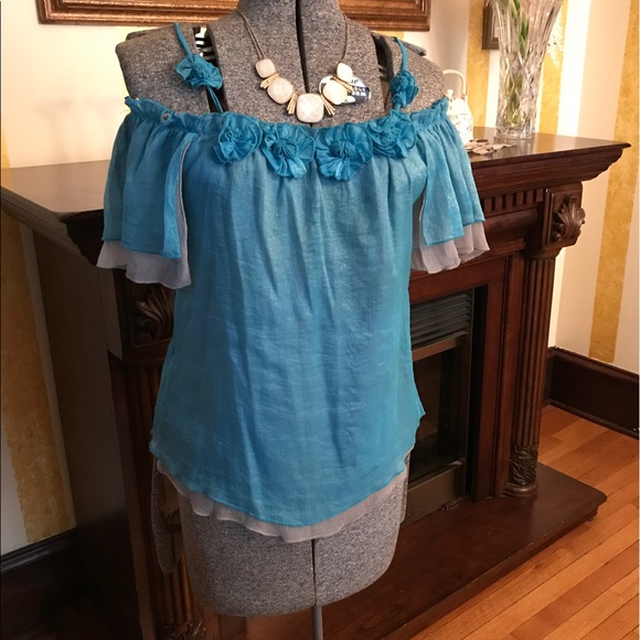 Tops | Aqua Colored Summer Off The Shoulder Top Size Sm | Poshmark